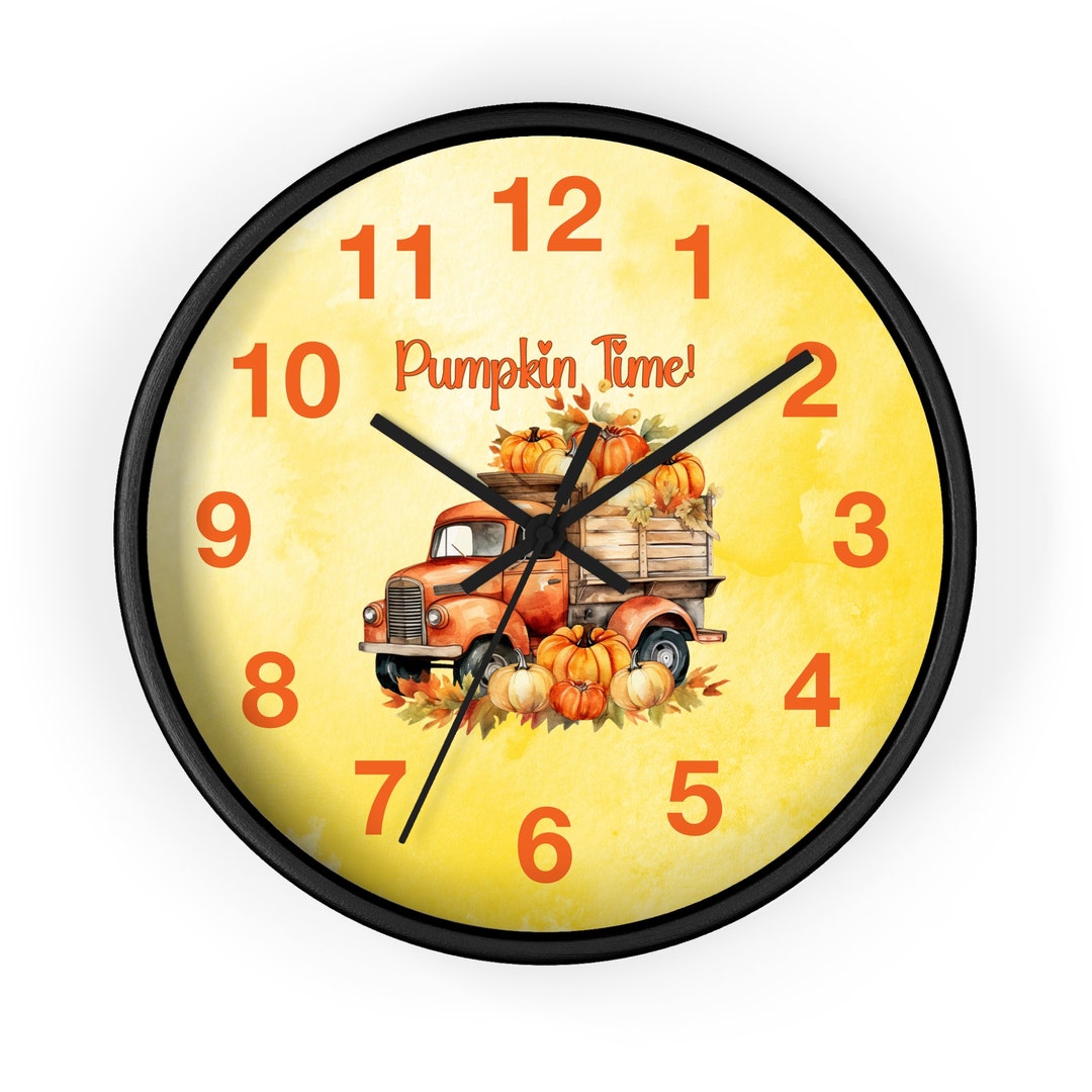 Pumpkin Time! 10" Round Wall Clock,pumpkin Truck Wall Clock, Seasonal ...
