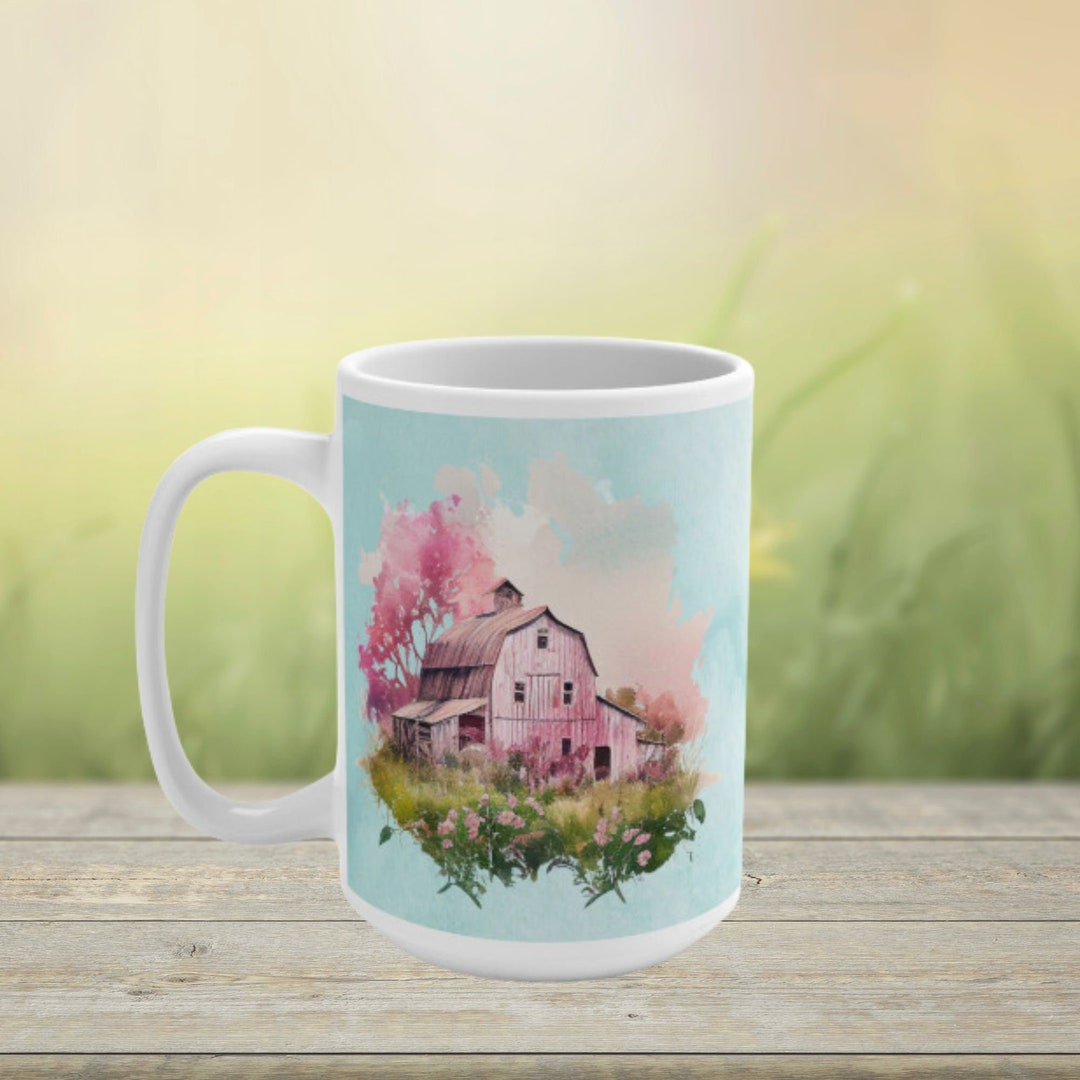 Faded Red Barn Coffee Mug, Farmhouse Kitchen Decor, Summer Coffee Cup ...