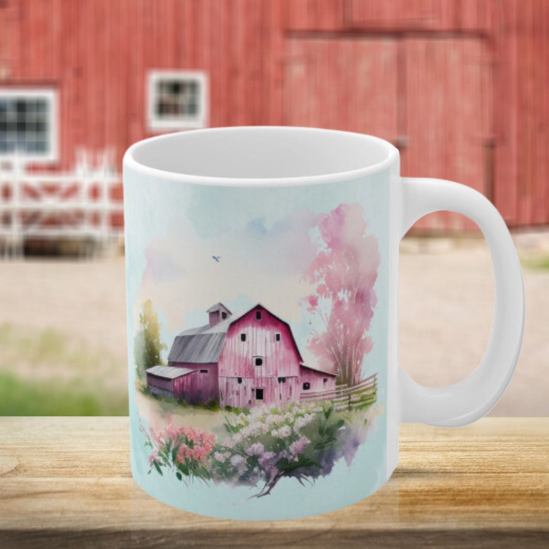 Faded Red Barn Coffee Mug, Farmhouse Kitchen Decor, Summer Coffee Cup ...
