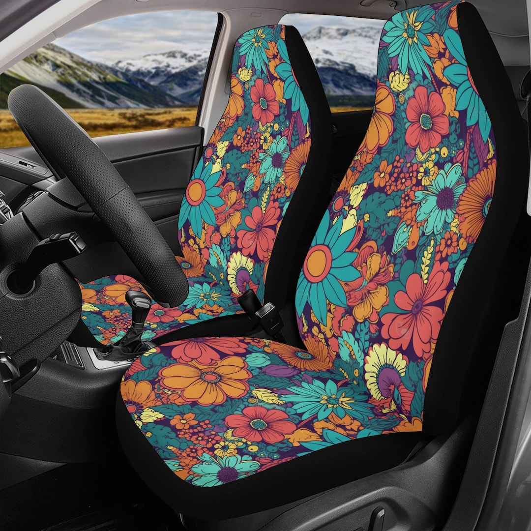 Boho Floral Hippie Car Seat Cover For Women Cottagecore Retro Flower