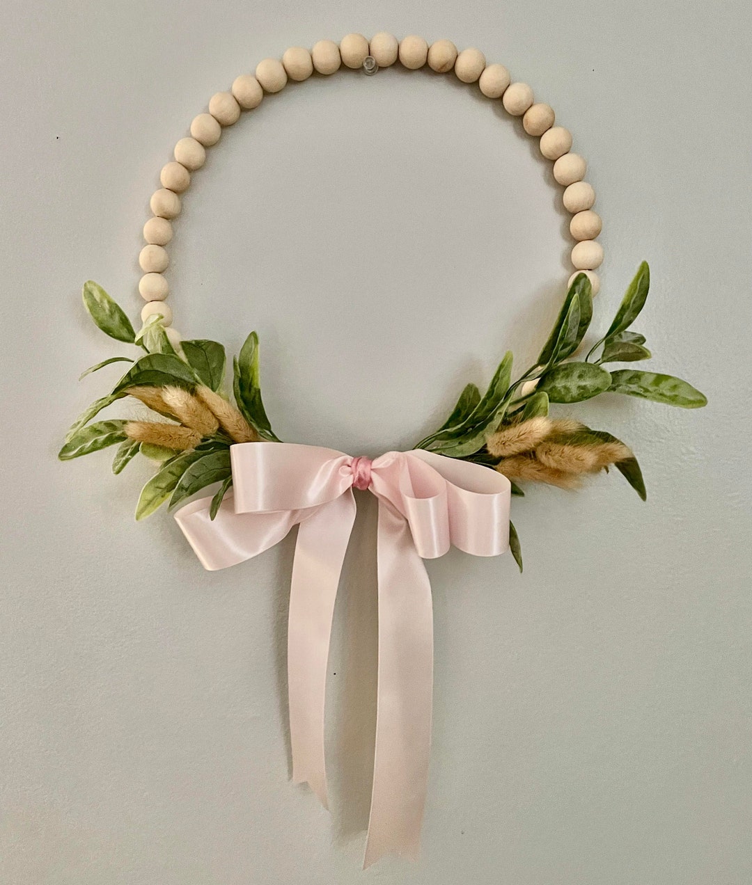 Lambs Ear Spring Bead Hoop Wreath, Easter Decor, Spring Decor, Wood ...