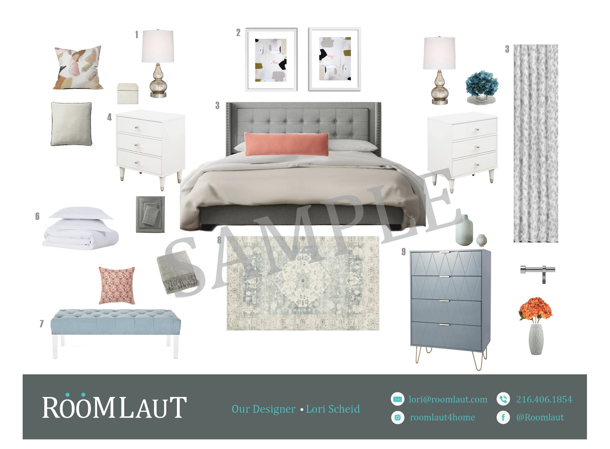 Bedroom Interior Design Mood Board Room Scheme and Shopping - Etsy