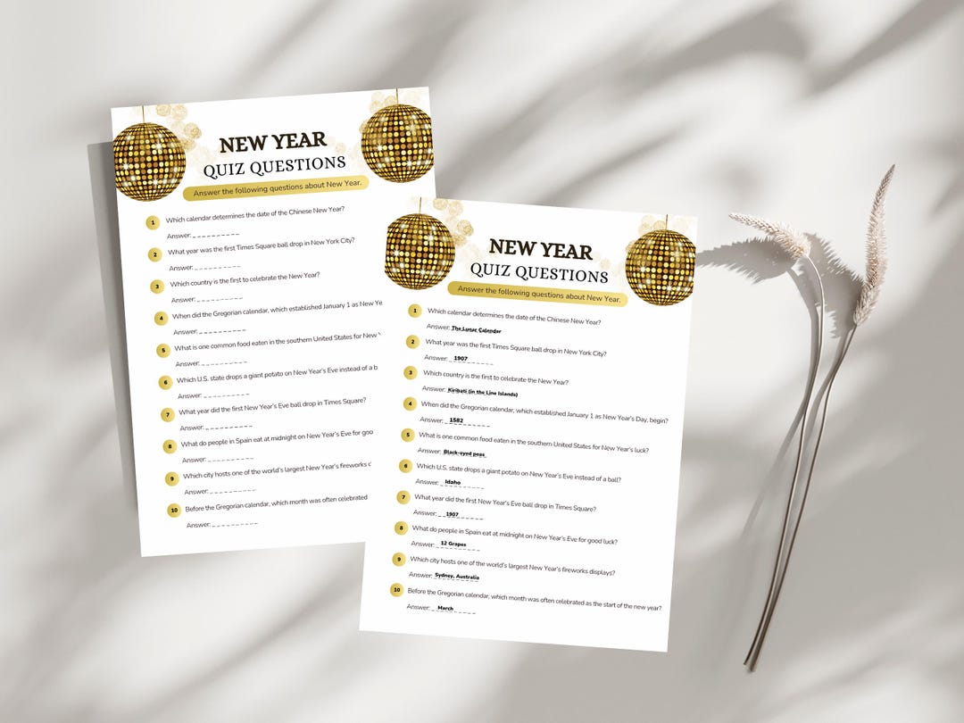 New Year Quiz Questions Worksheet, 2025 Quiz Printable Quiz, New Year's ...