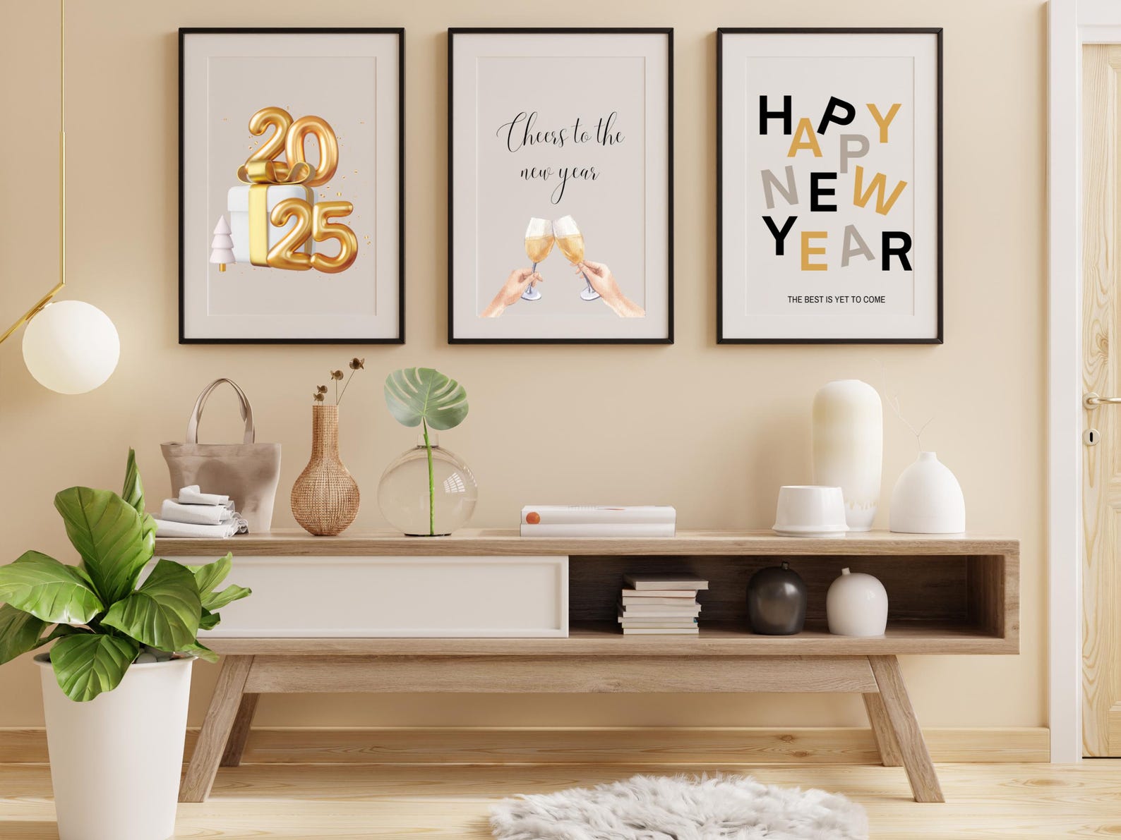 2025 Cheers to the New Wall Art, 3 Set of Happy New Wall Art, Trendy ...