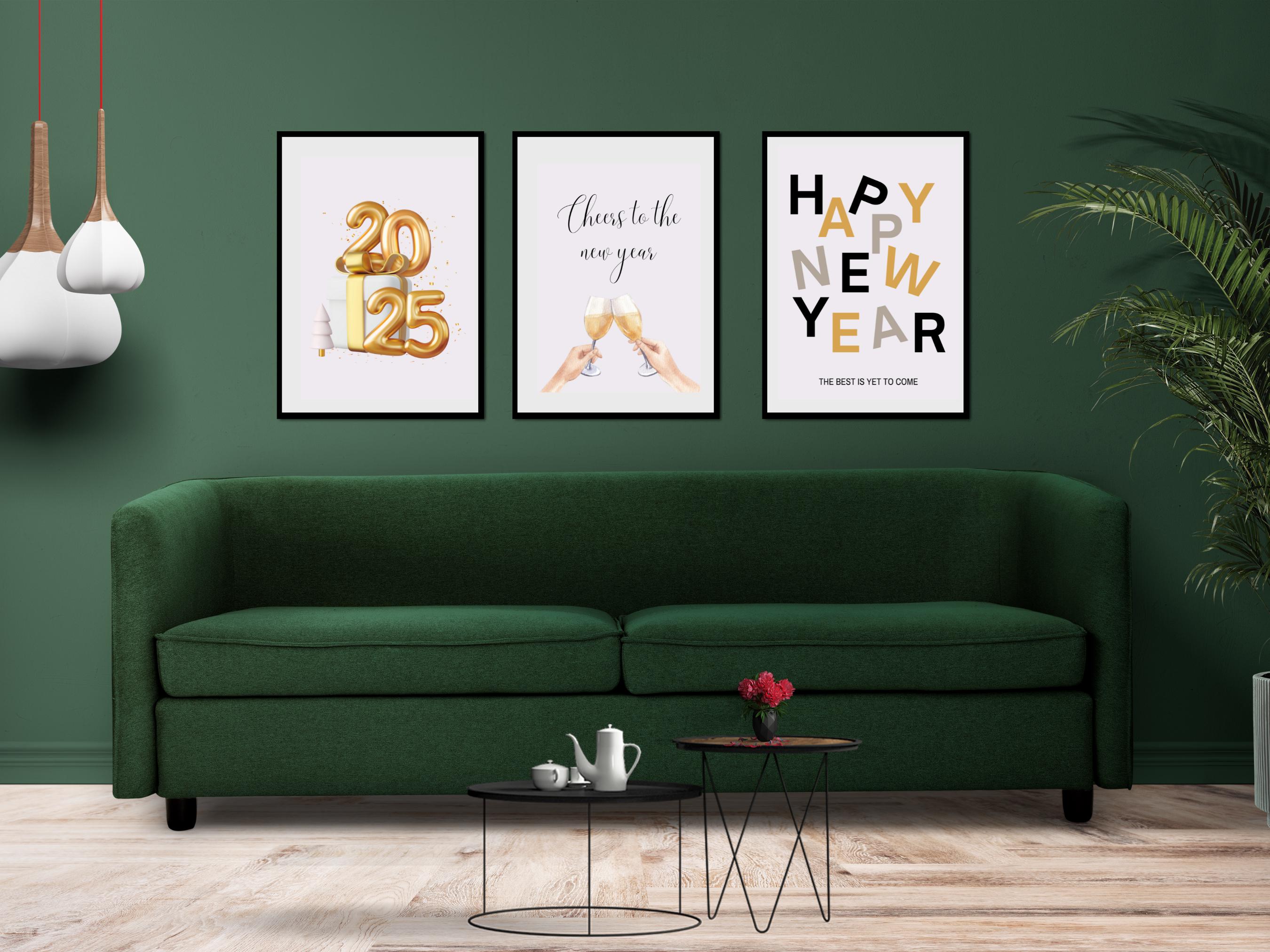 2025 Cheers to the New Wall Art, 3 Set of Happy New Wall Art, Trendy ...