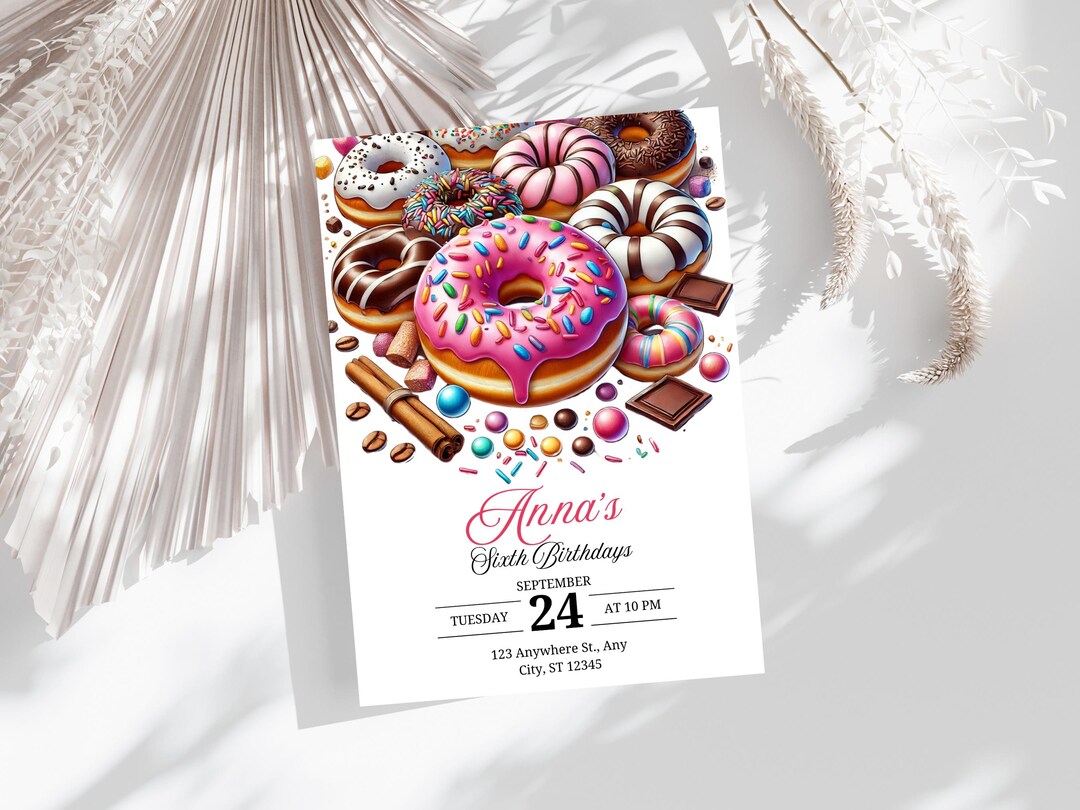Editable Donut Birthday Invitation, Donut Birthday Invitation, Donut ...
