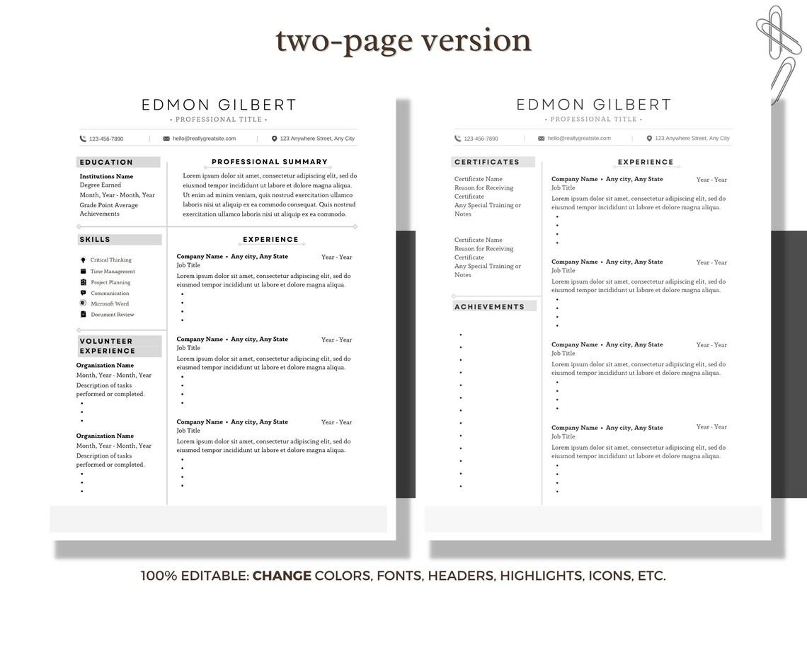 Resume Template: Professional Modern Resume Template for Canva for an ...