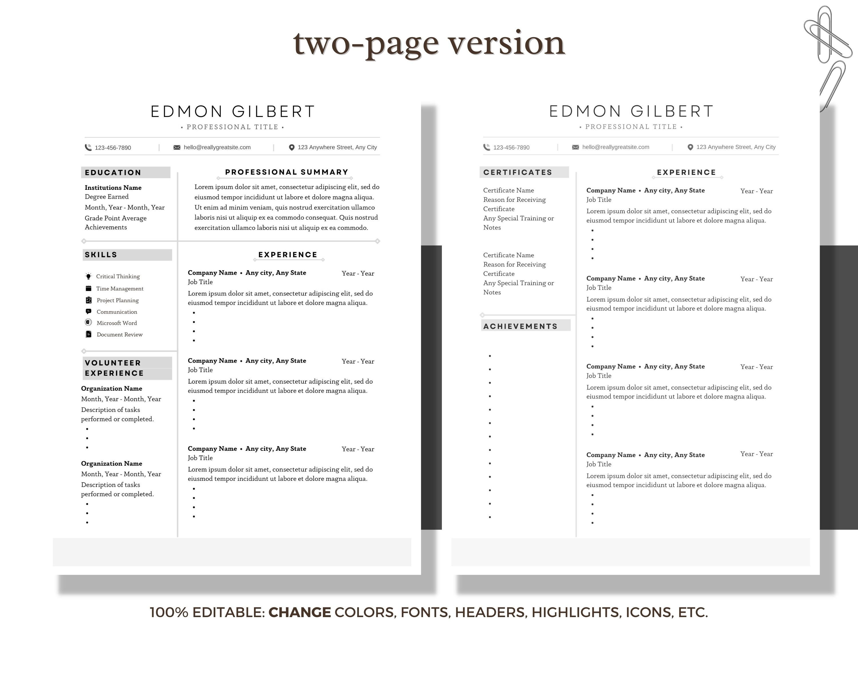 Resume Template: Professional Modern Resume Template for Canva for an ...
