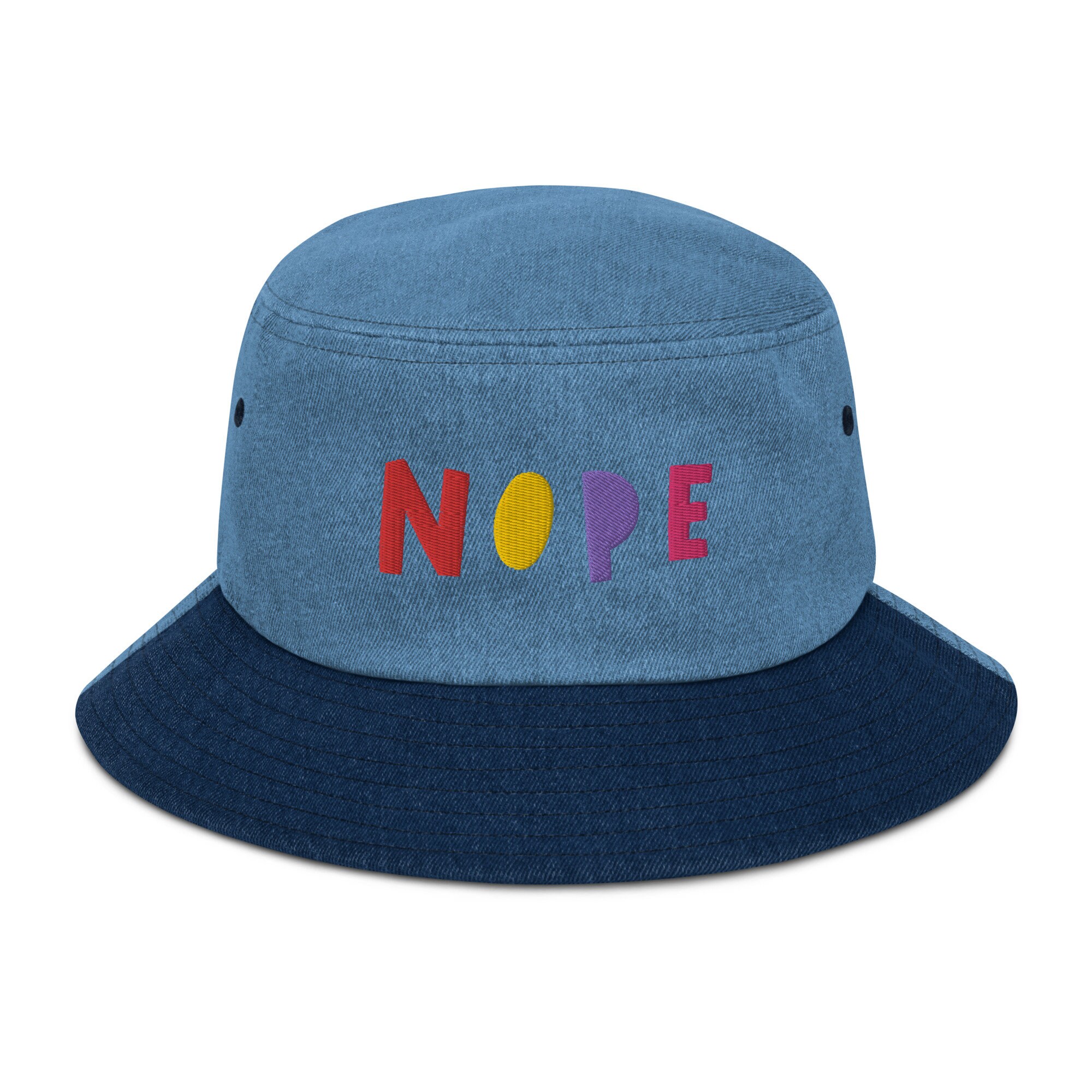 Embroidered Denim Bucket Hat, Funny 'nope' Design - Etsy