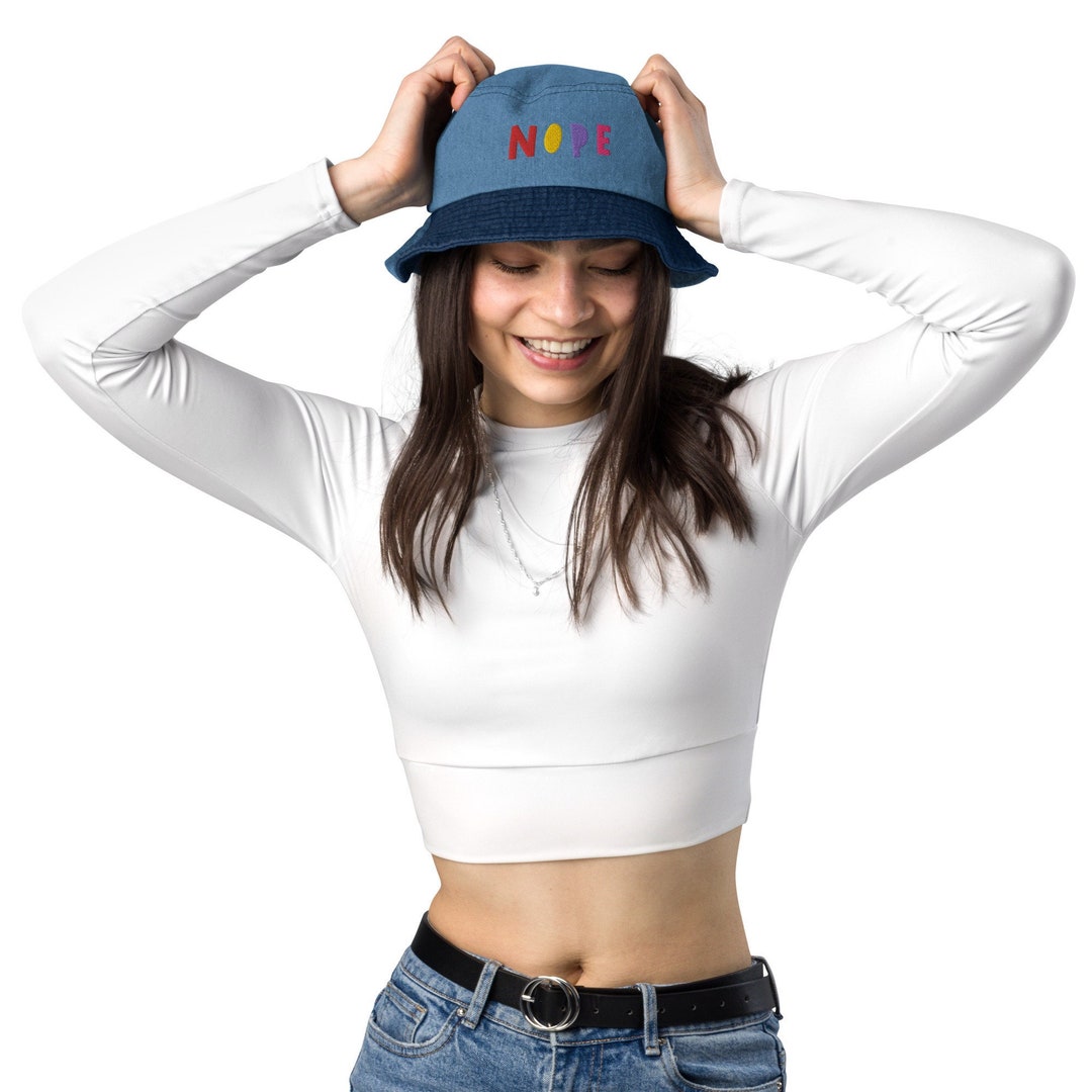 Denim Bucket Hat Embroidery NOPE Funny Fashion Gifts for Her Cute Hats ...