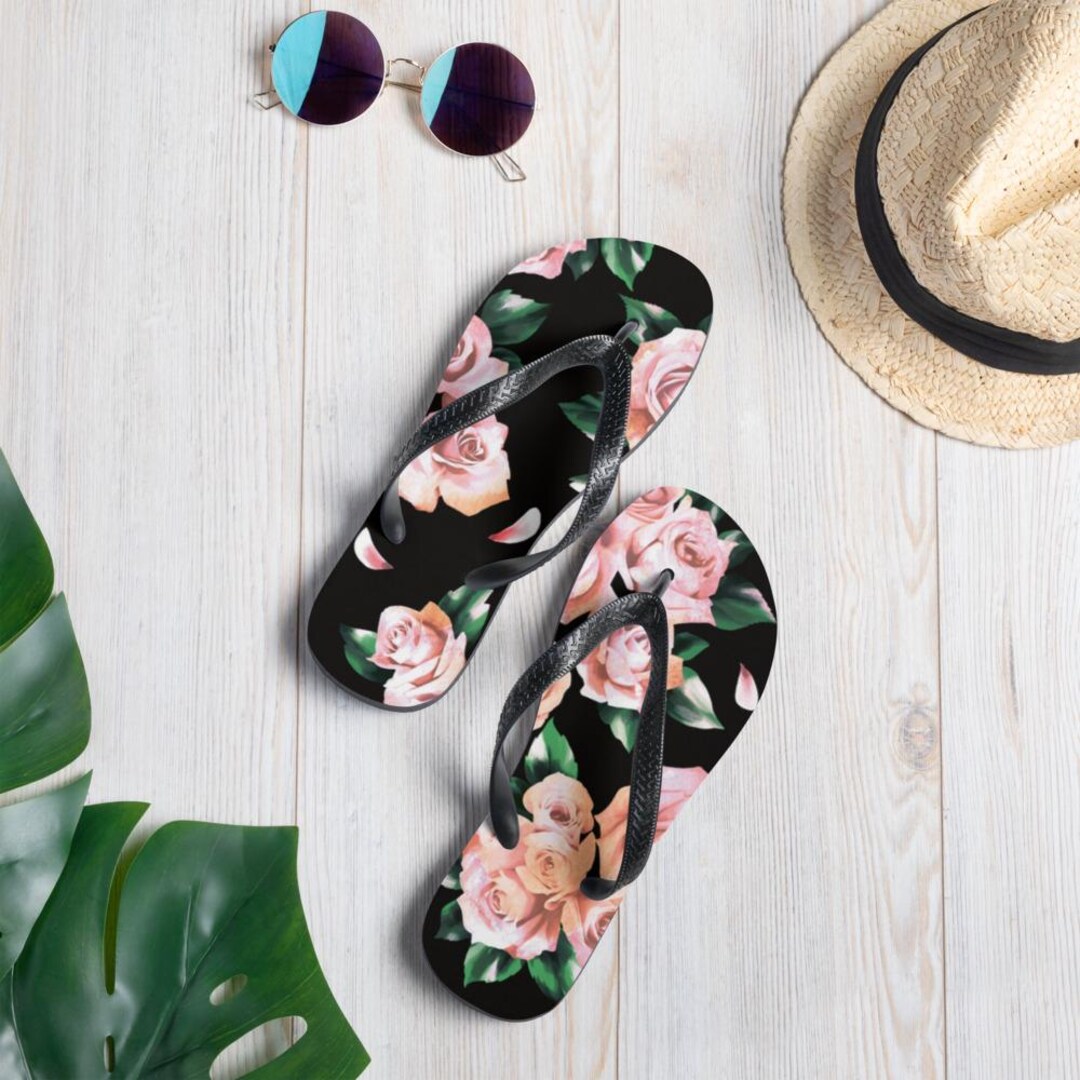 Rose Flip-flops Women Flip Flops Cute Flip Flops Floral Flippys Summer ...