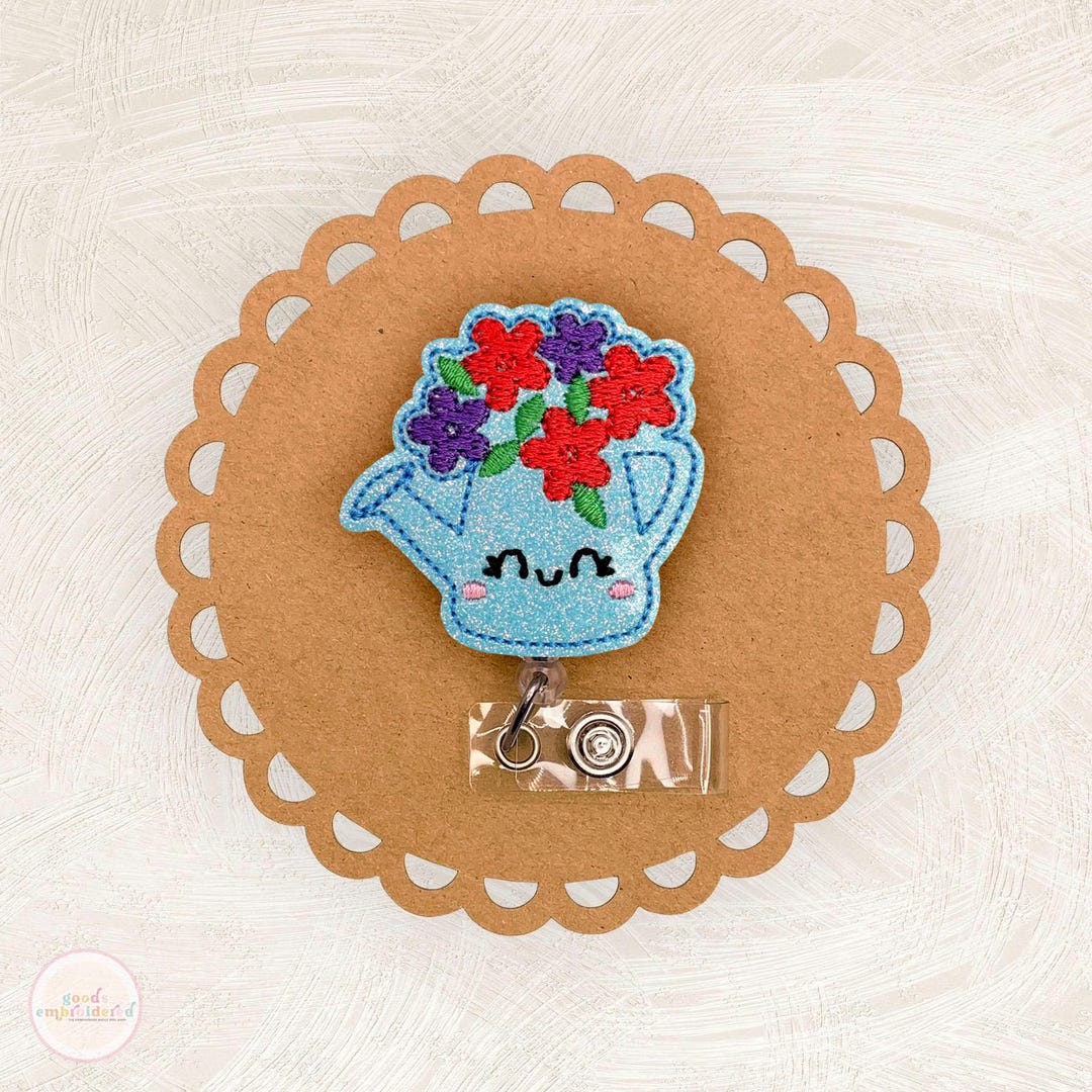Watering Can Badge Reel, Spring Badge Reel, Flower Badge Reel, Badge ...