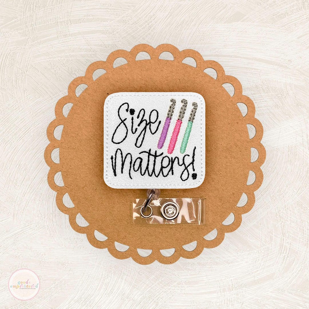 Size Matters Badge Reel, Crochet Badge Reel, Funny Badge Reel, Badge ...