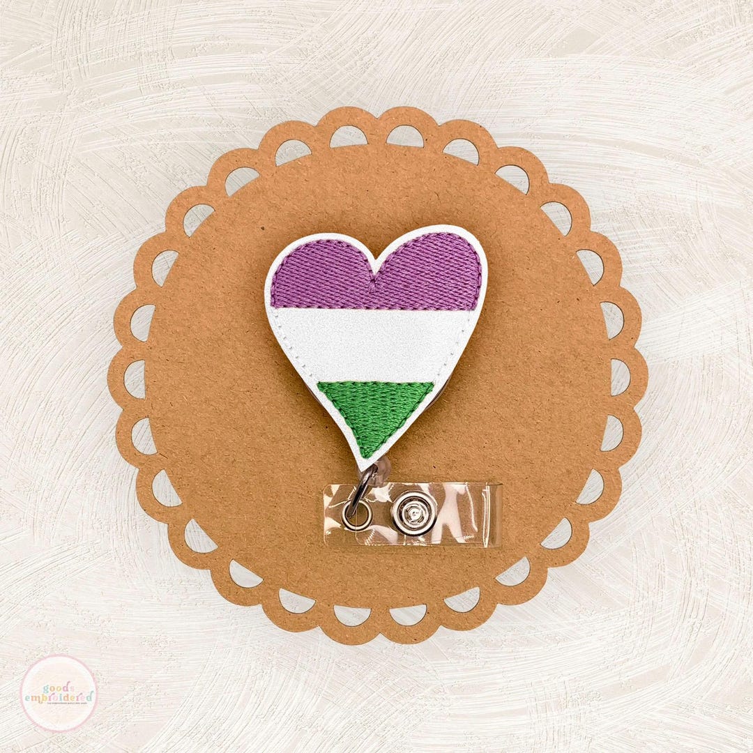 Genderqueer Flag Heart Badge Reel, LGBTQ Badge Reel, Equality Badge ...