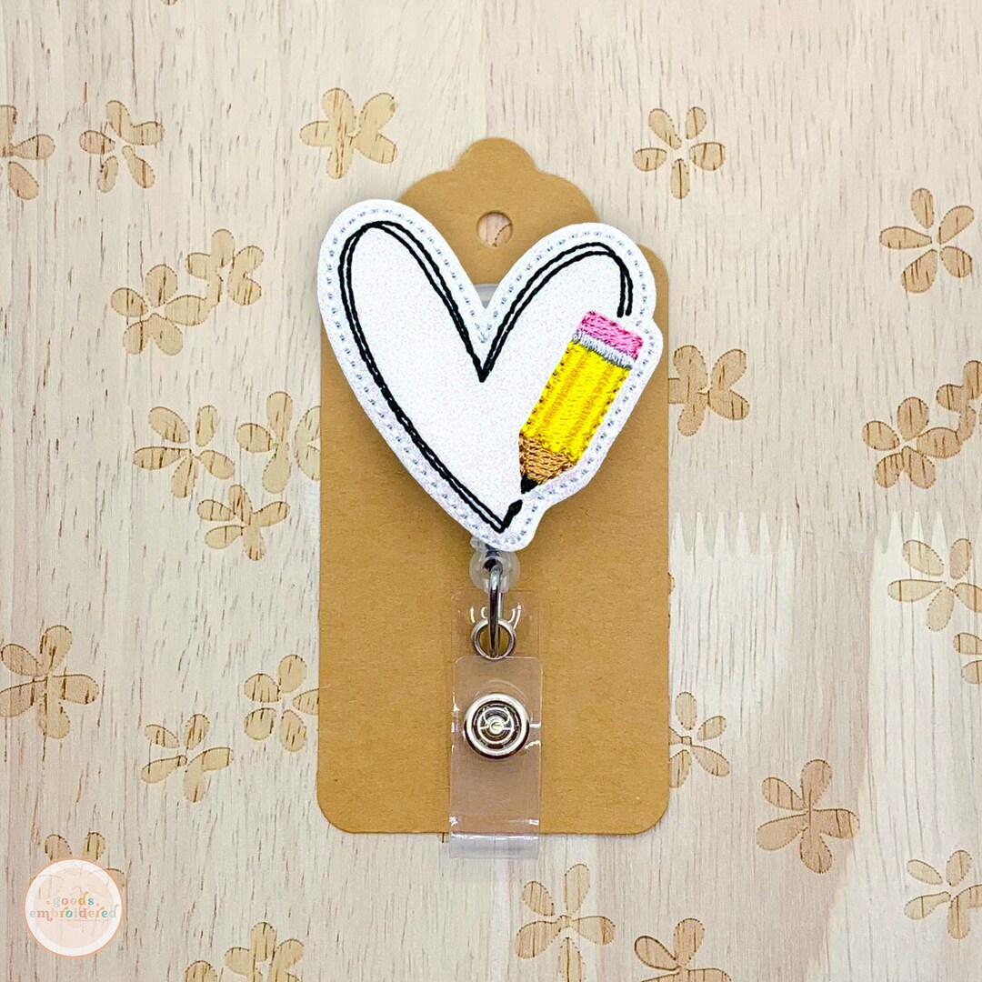 Pencil Heart Badge Reel, Teacher Badge Reel, School Badge Reel, Pencil ...