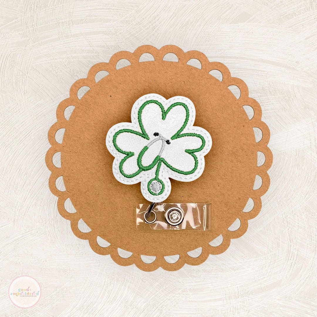 Shamrock Stethoscope Badge Reel, St Patrick’s Day Badge Reel, Clover ...