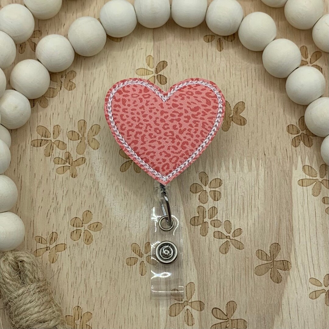 Cheetah Print Heart Badge Reel, Valentines Day Badge Reel, Heart Badge ...
