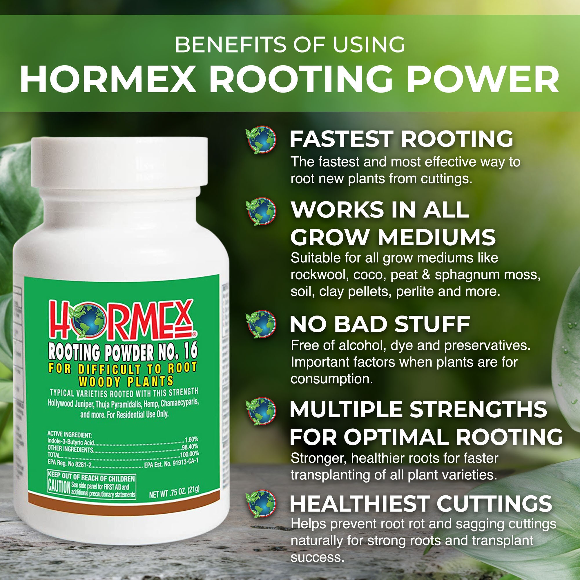 Hormex Rooting Powder 16 Rooting Hormone for Plant Cuttings for Hard to ...