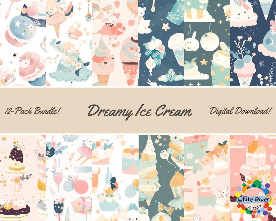 Dreamy Ice Cream Digital Paper | Watercolor Scrapbook Paper | Seamless ...