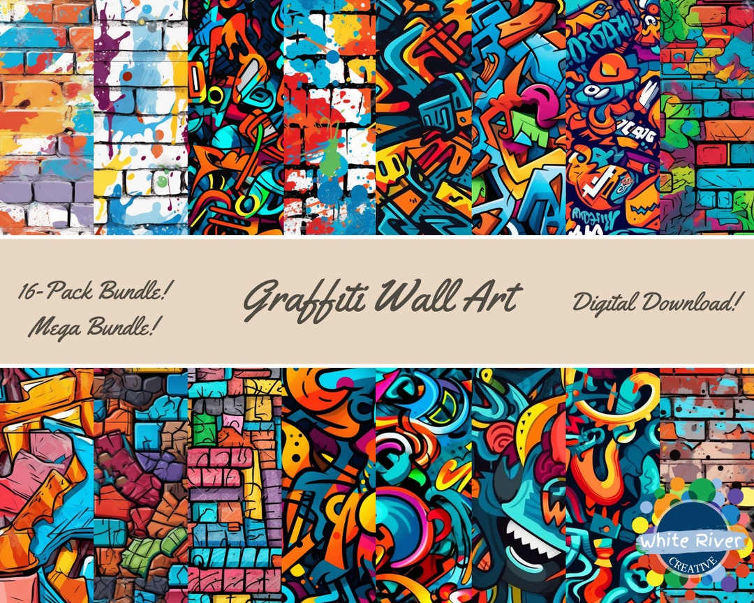 16-pack Urban Style Graffiti Wall Art, Seamless Digital Paper, Stylish ...