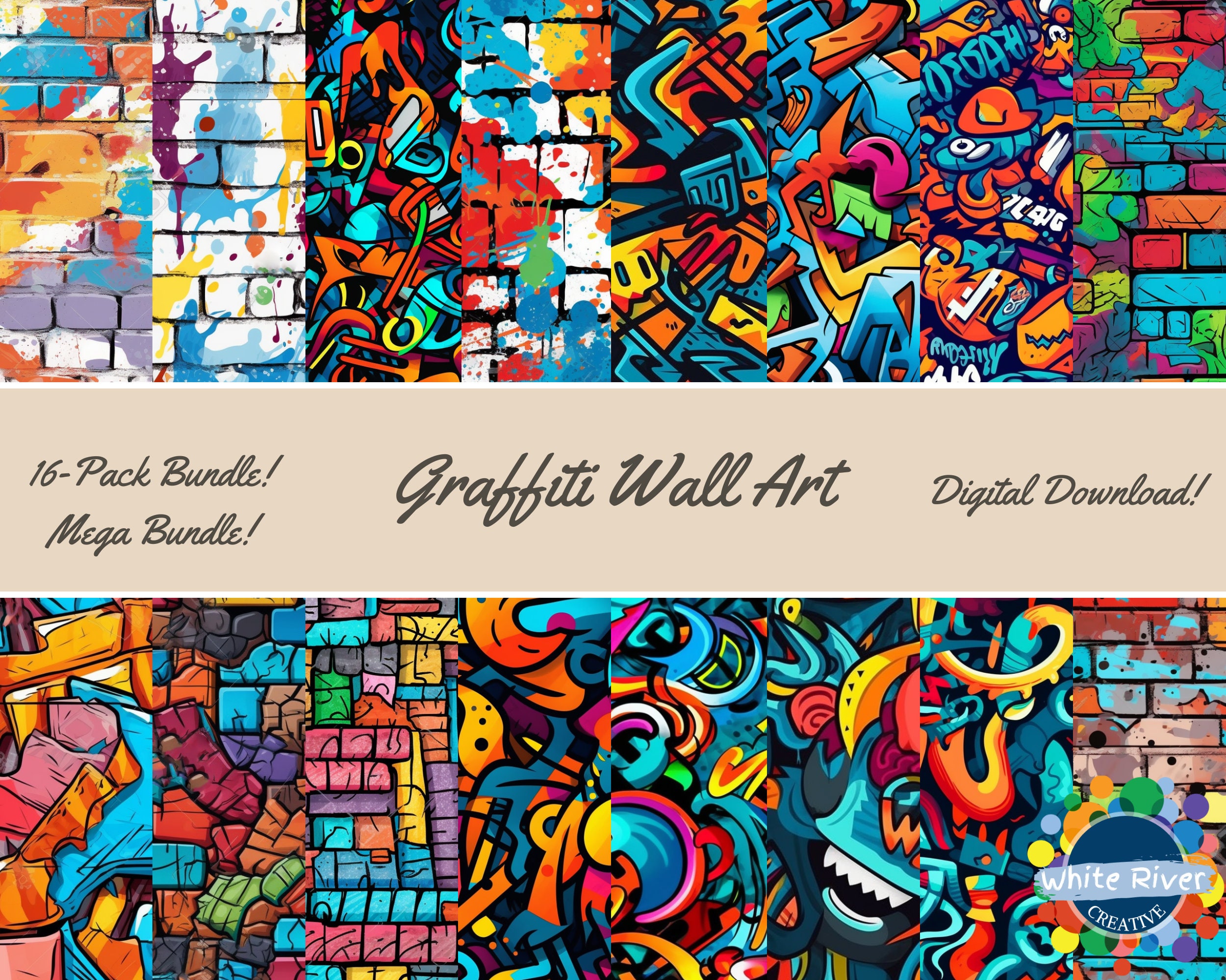 16-pack Urban Style Graffiti Wall Art, Seamless Digital Paper, Stylish ...