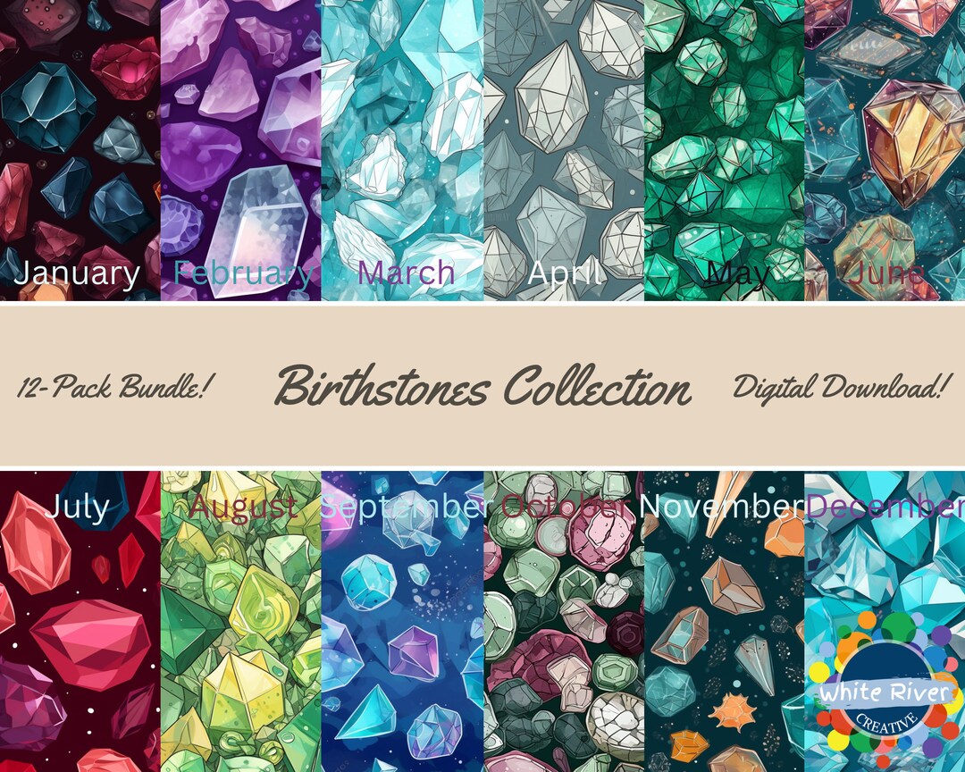 Digital Paper Birthstone Collection Digital Bundle Seamless Gem ...