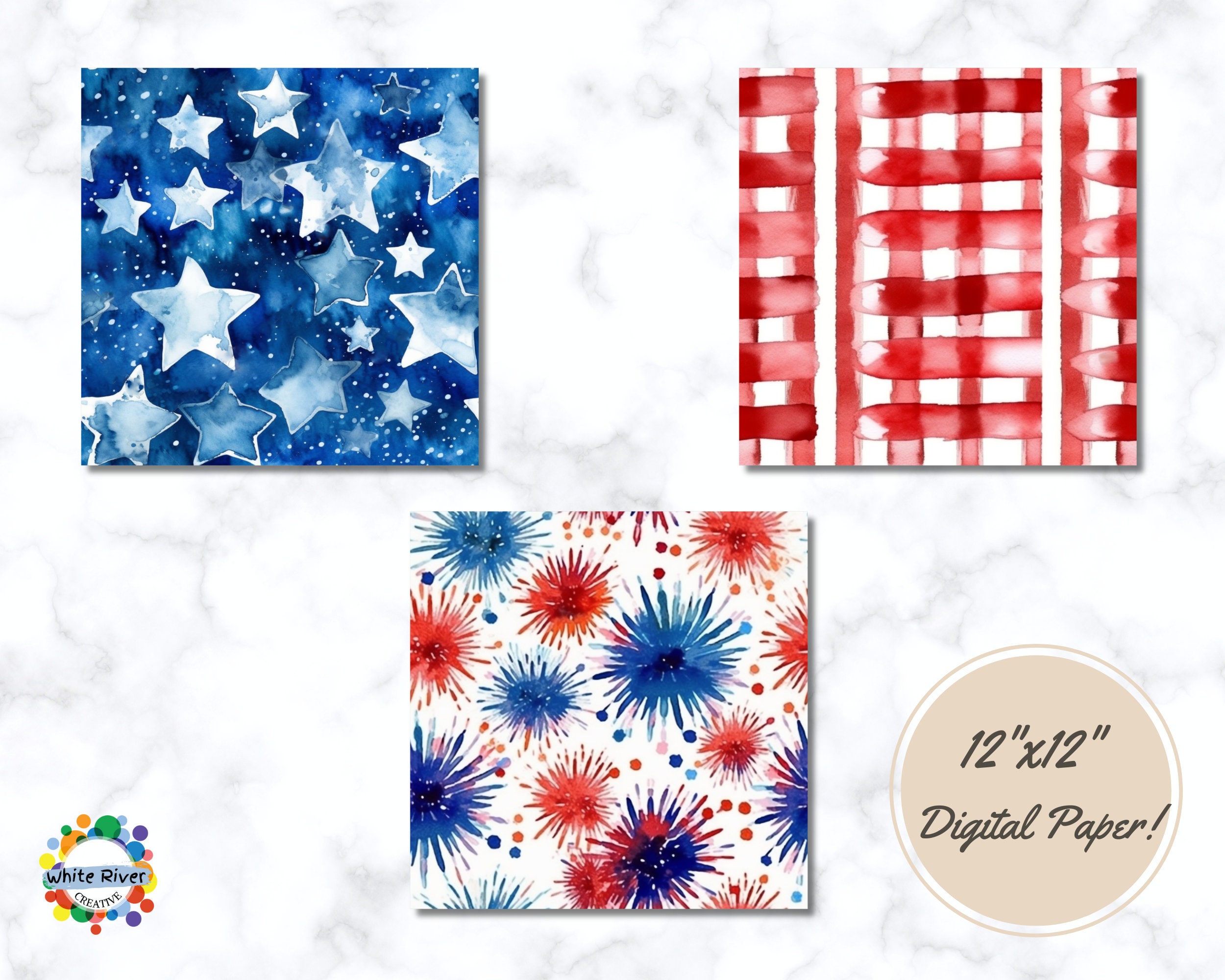 Patriotic Digital Paper: Red White Blue Designs (digital Download) - Etsy