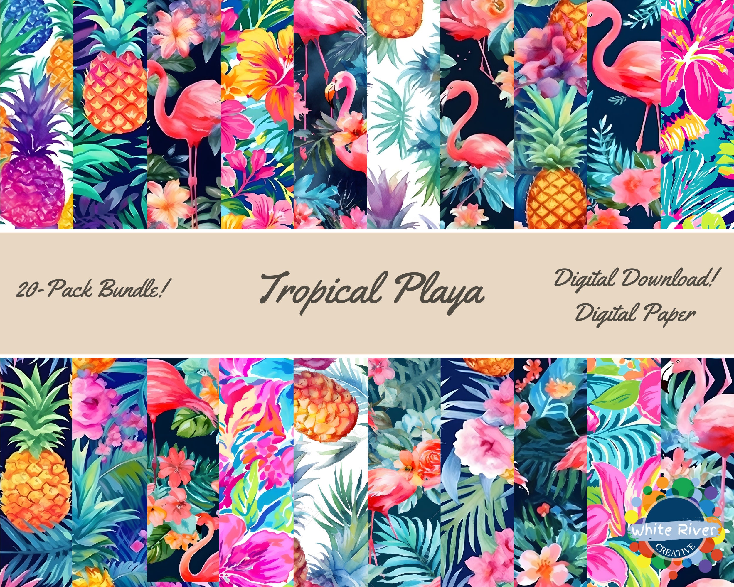 20-pack Tropical Playa Digital Paper - Summer Watercolor 20+ High ...