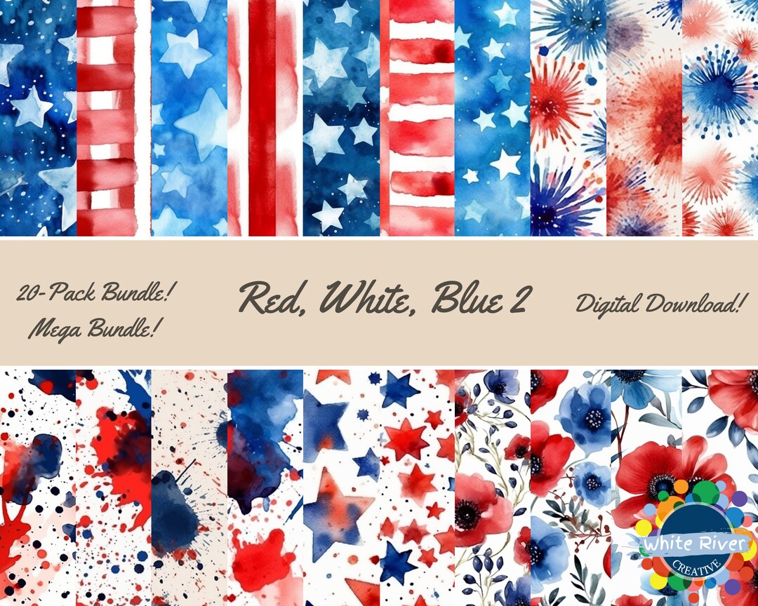 Patriotic Digital Paper: Red White Blue Designs (digital Download) - Etsy