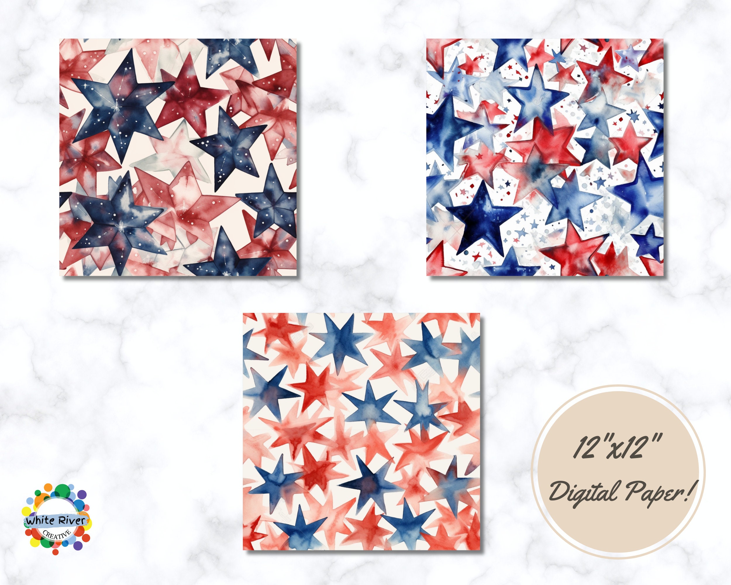 Patriotic Seamless Pattern Digital Paper Set - 16-pack Red White Blue | Commercial Use ...