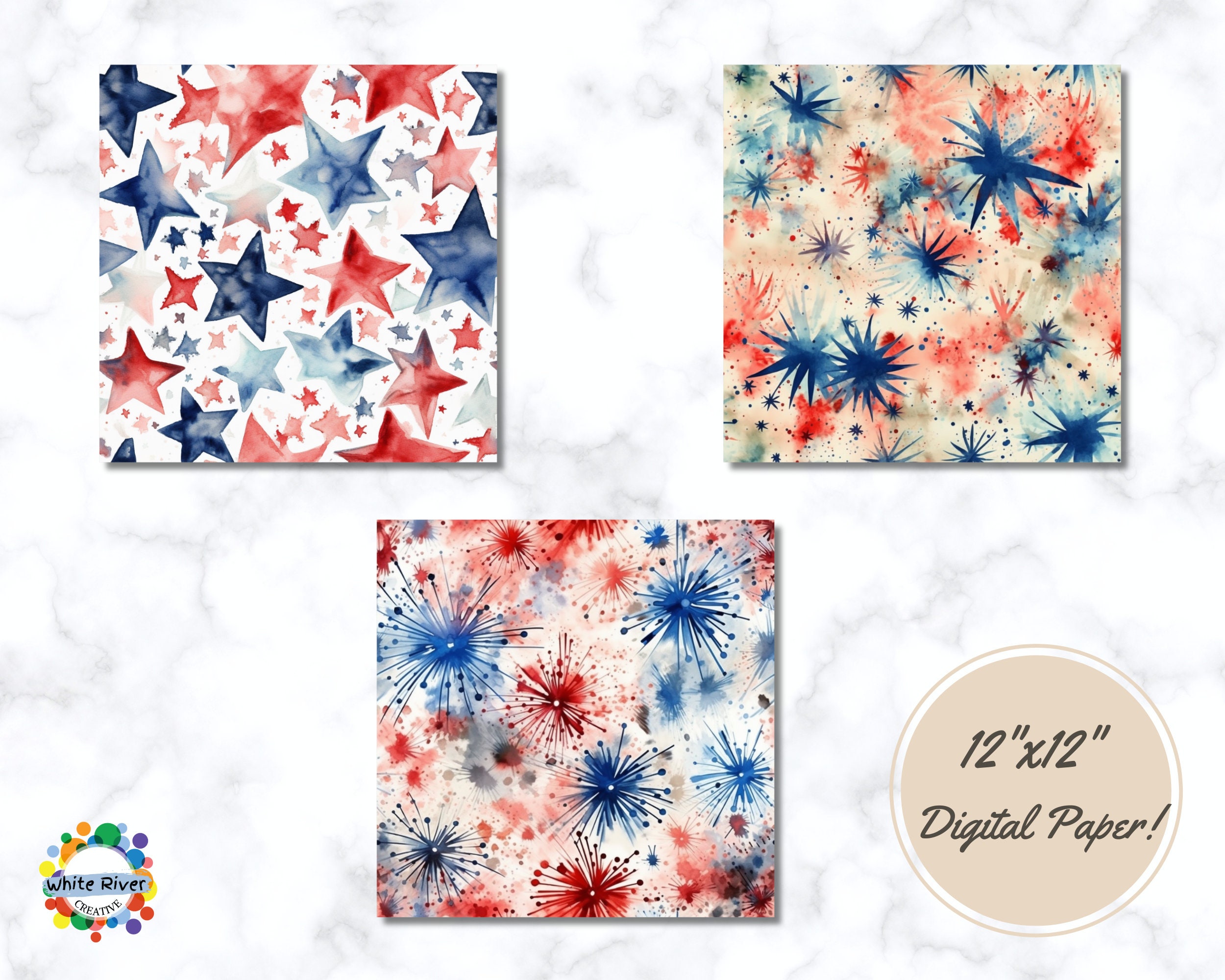 Patriotic Seamless Pattern Digital Paper Set - 16-pack Red White Blue ...