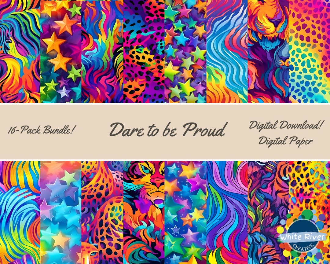 Pride Month Digital Paper: Rainbow Leopard Seamless Patterns (16-pack ...