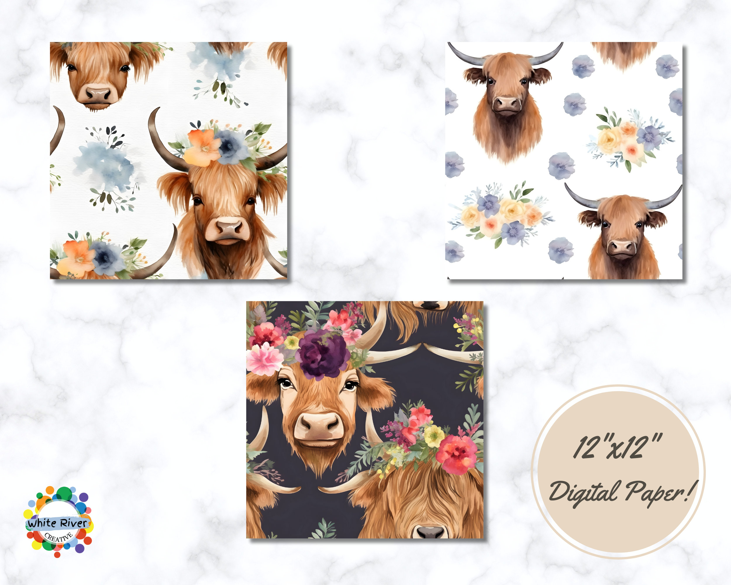 16-pack Highland Cows Digital Printable Paper, Seamless Patterns ...