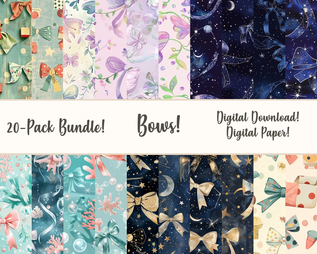 Chic Bow Digital Paper Bundle Download Paper Kit for Handmade Party ...