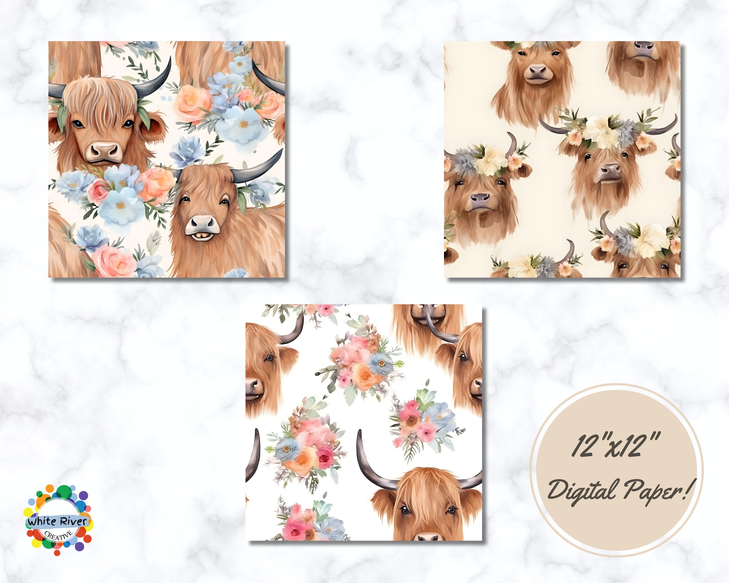 16-pack Highland Cows Digital Printable Paper, Seamless Patterns ...