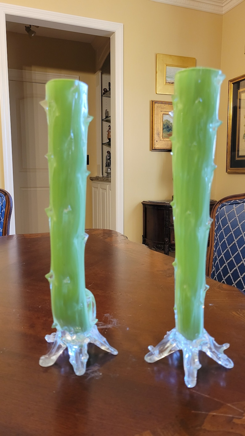 Victorian Green Cased Glass Thorn Vases Set of 2 - Etsy