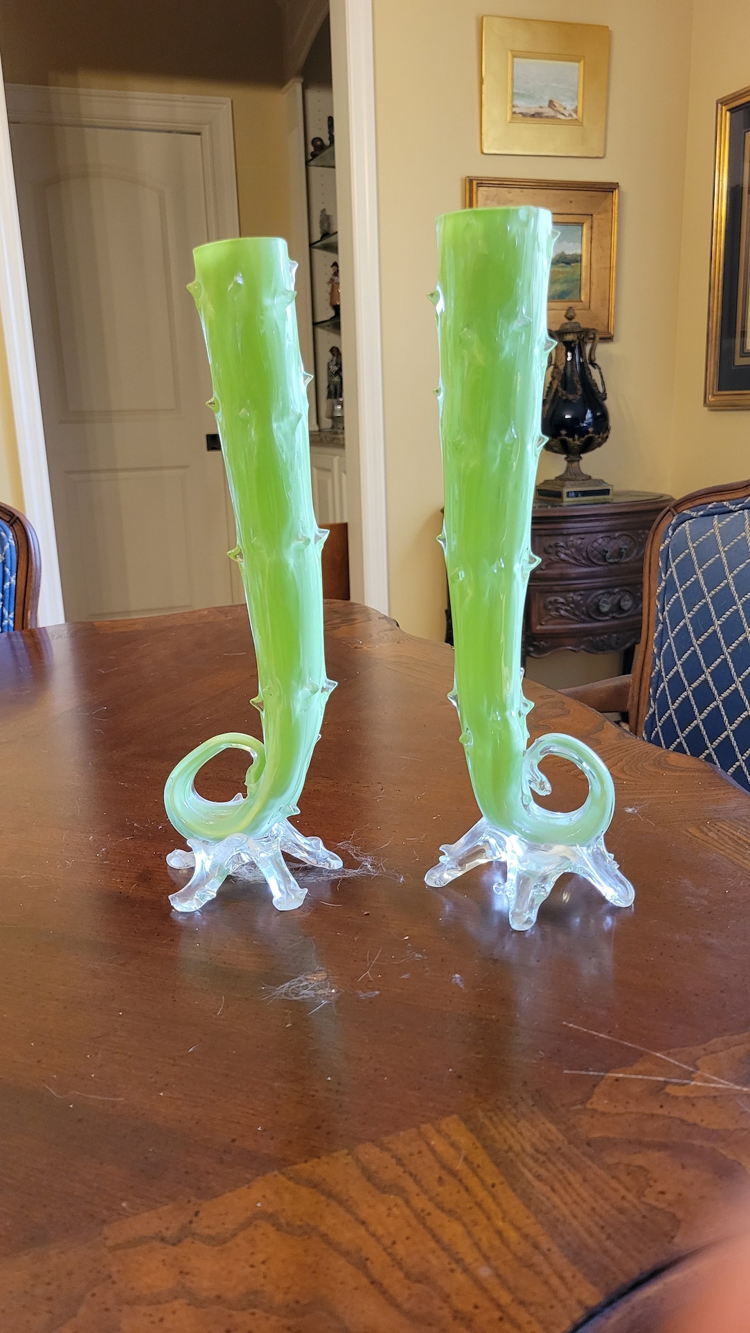 Victorian Green Cased Glass Thorn Vases Set of 2 - Etsy