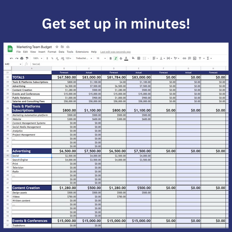 Marketing Team Annual Budget Spreadsheet - Etsy