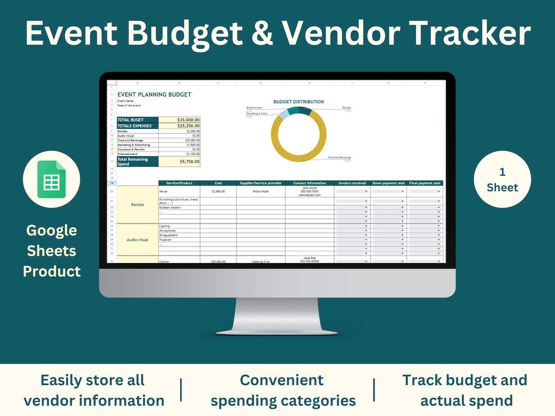 Event Budget & Vendor Tracker - Etsy