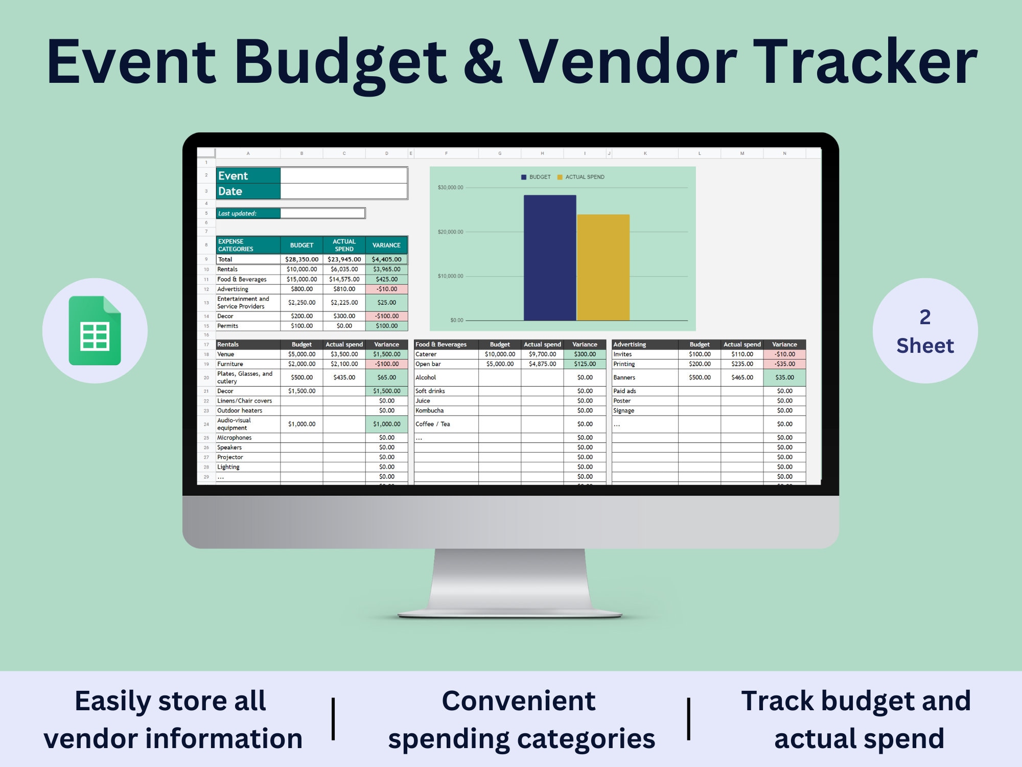 Event Budget & Vendor Tracker - Etsy