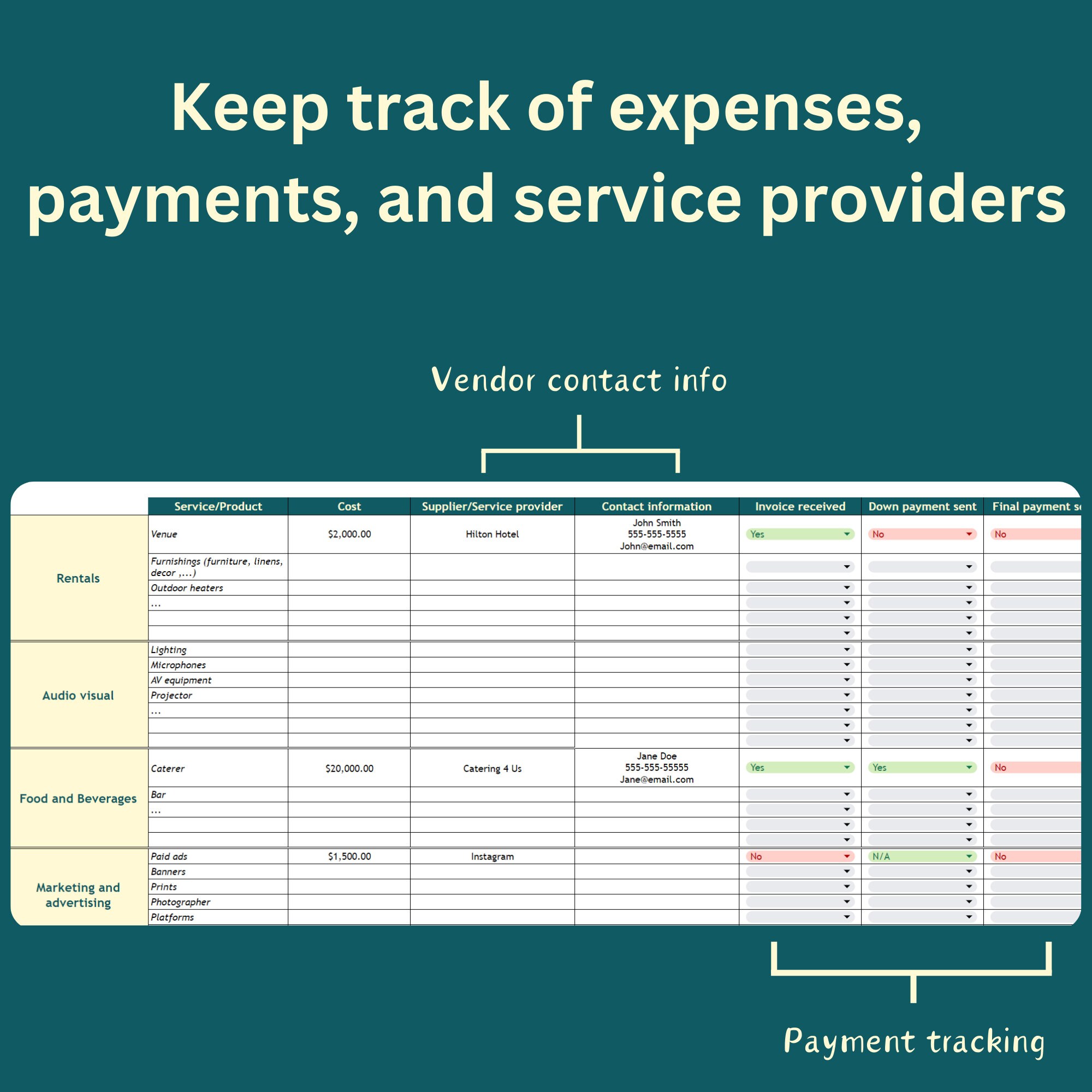 Event Budget & Vendor Tracker - Etsy