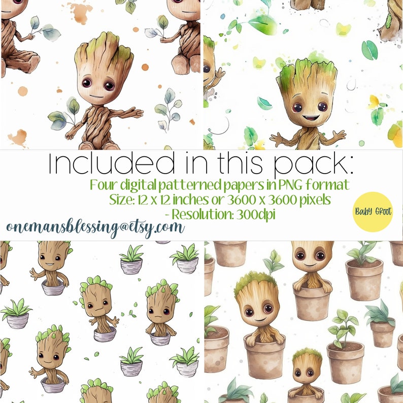 Baby Groot 12x12 Digital Printable Papers - Etsy