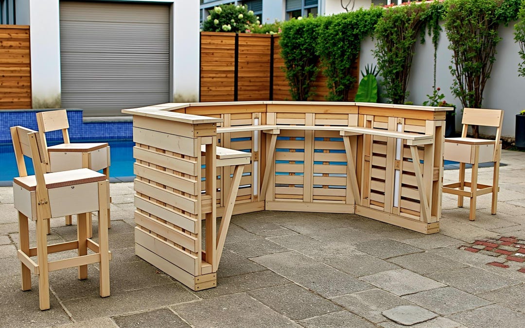 DIY Pallet Bar Plans: 48x40 Outdoor Bar & Stool Blueprint (PDF Download ...