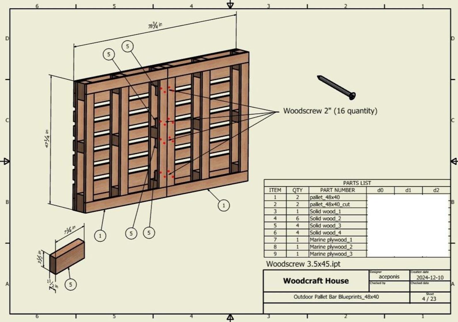 DIY Pallet Bar Plans: 48x40 Inch Outdoor Bar With Plywood Stool (PDF ...