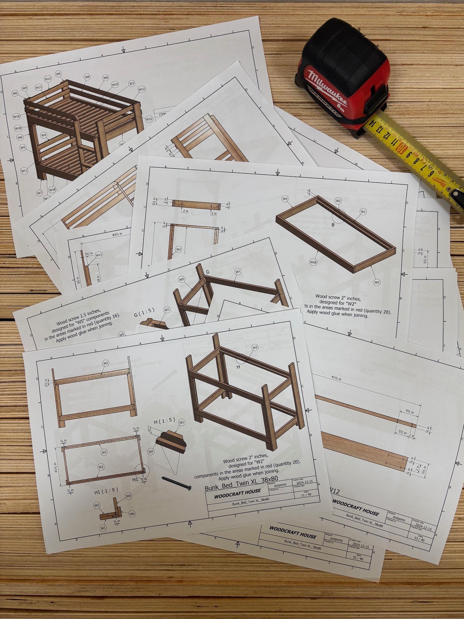Bunk Bed Twin XL Frame Plans 38"x80" | DIY Woodworking Project - Etsy