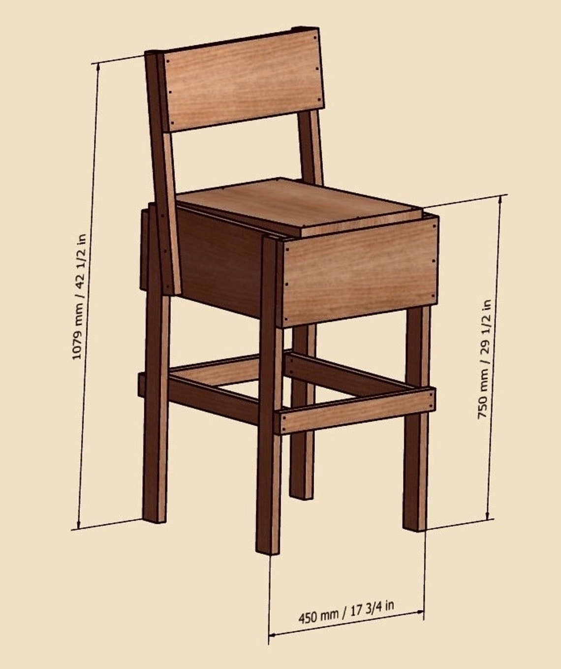 Wooden Bar Stool Plans DIY Bar Chair Blueprint - Etsy