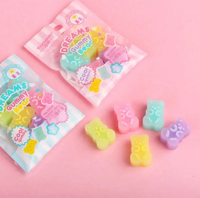 Cute Kawaii Gummy Bear Eraser Set Set of 5 Pastel Rainbow - Etsy