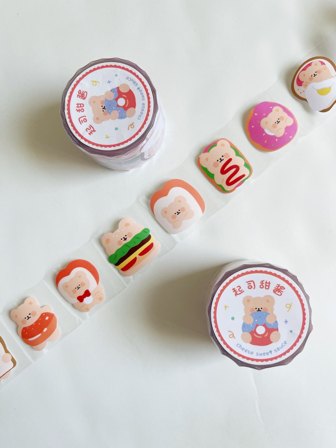 Kawaii Teddy Bear Fast Food Sticker Roll - Cute Sandwich Animal ...