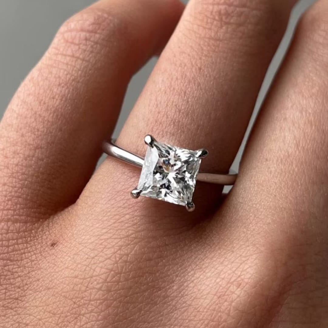 Princess Cut Hidden Halo Solitaire Ring, Princess Diamond Solitaire ...