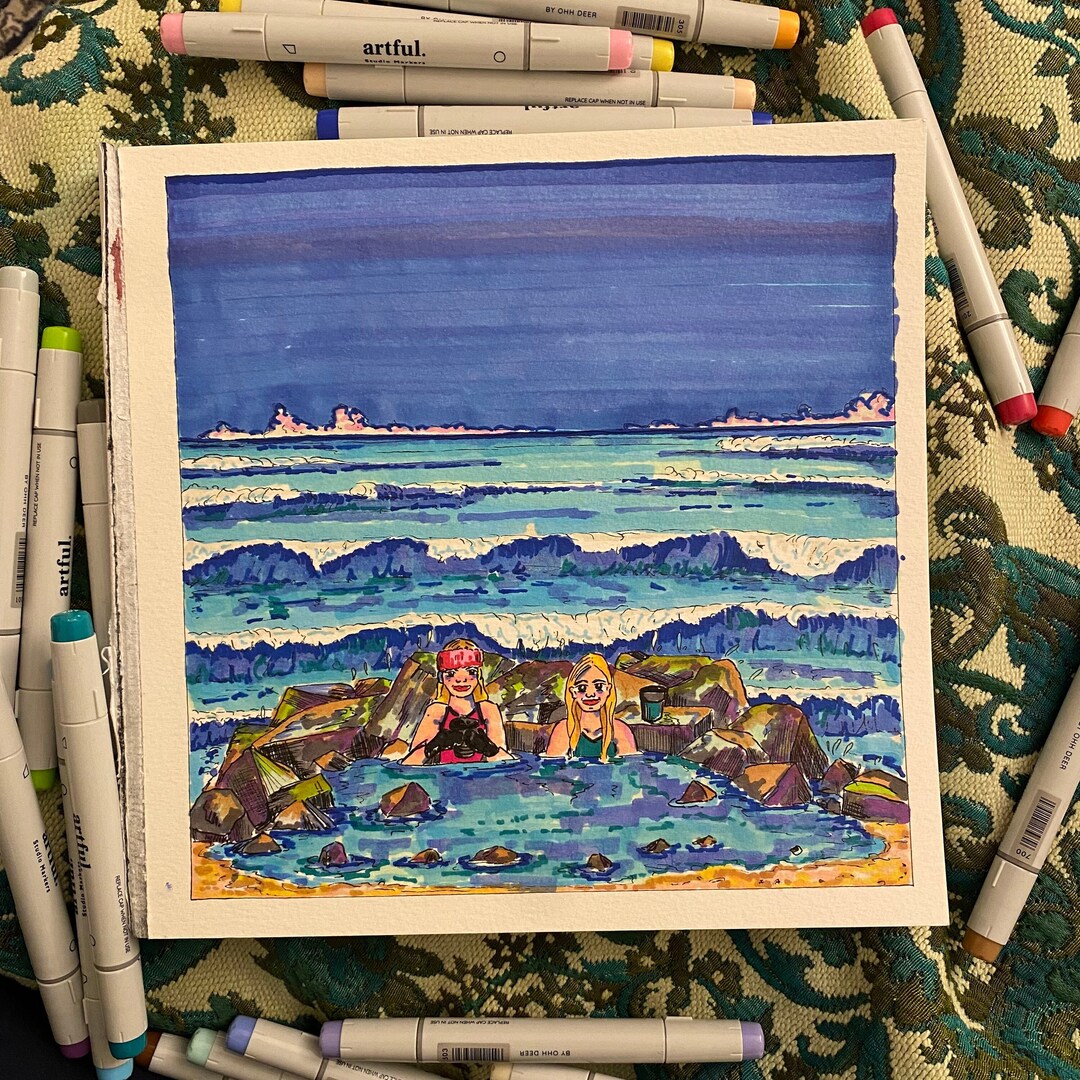 Wild Swimming Original Artwork, Swimmers in a Rock Pool - Etsy